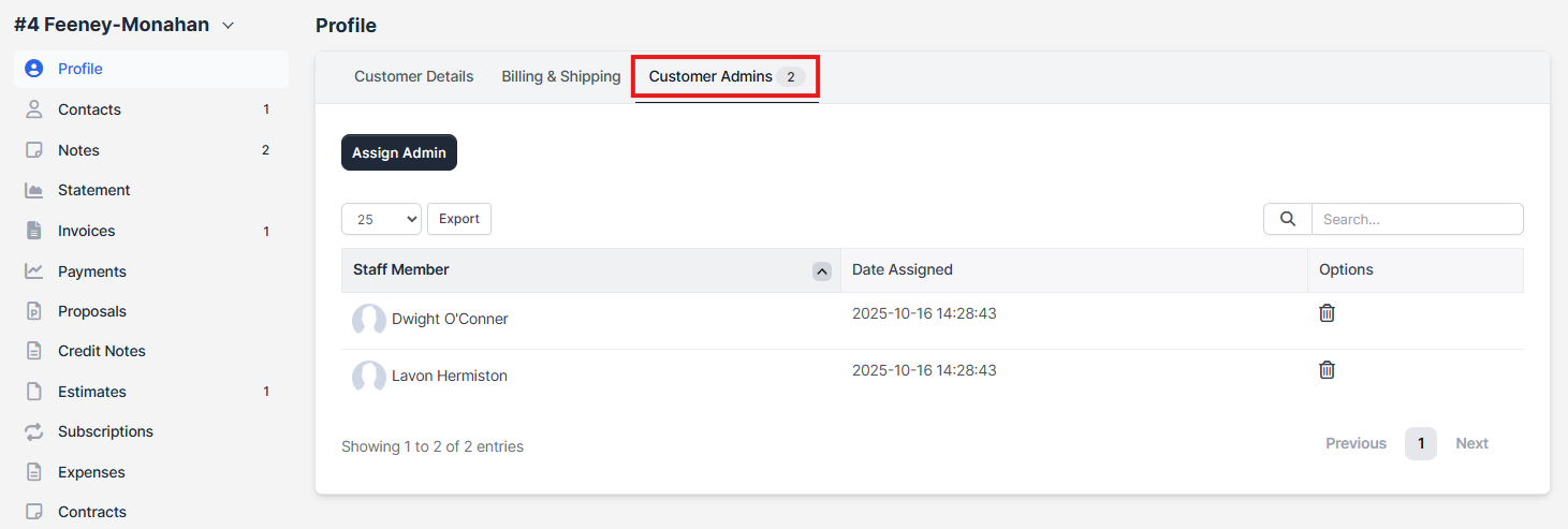Customer admins | Perfex CRM