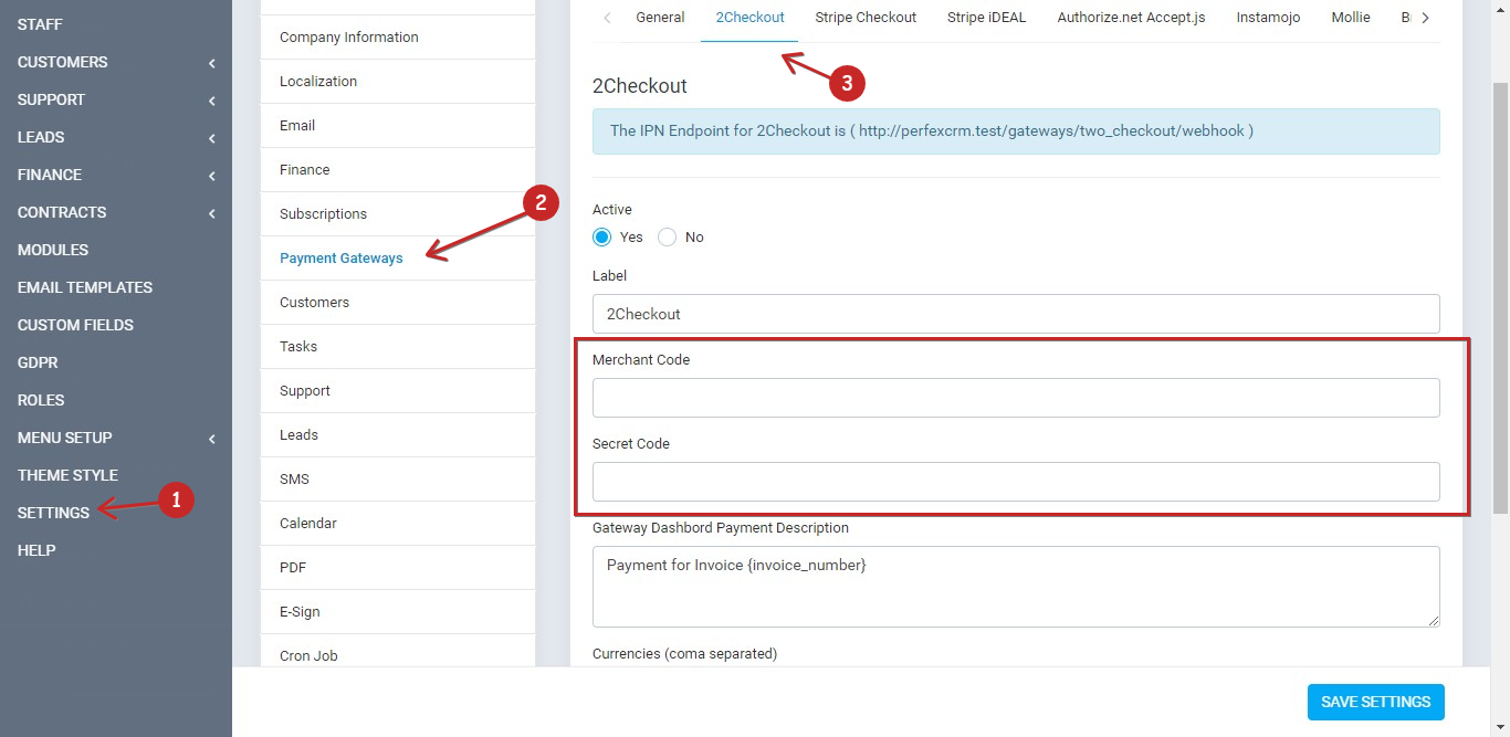 2Checkout | Perfex CRM